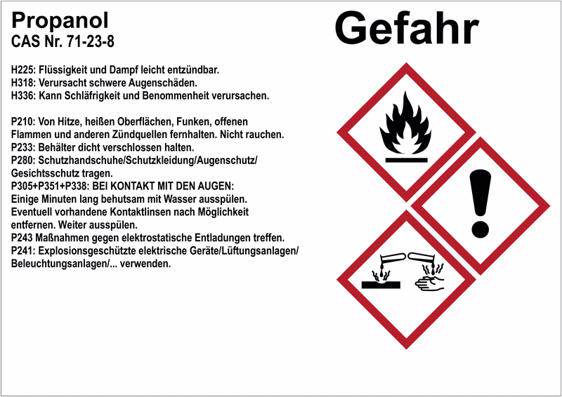 Propanol - Gefahrstoffetiketten zur internen Verwendung, GHS/CLP online ...