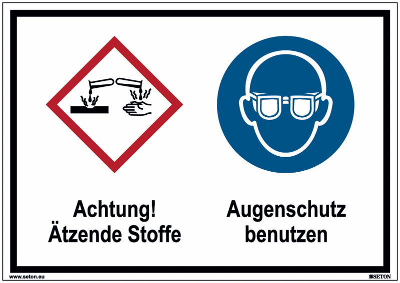 Ätzende Stoffe/Augenschutz benutzen - Mehrsymbolschilder, GHS/CLP, ASR ...