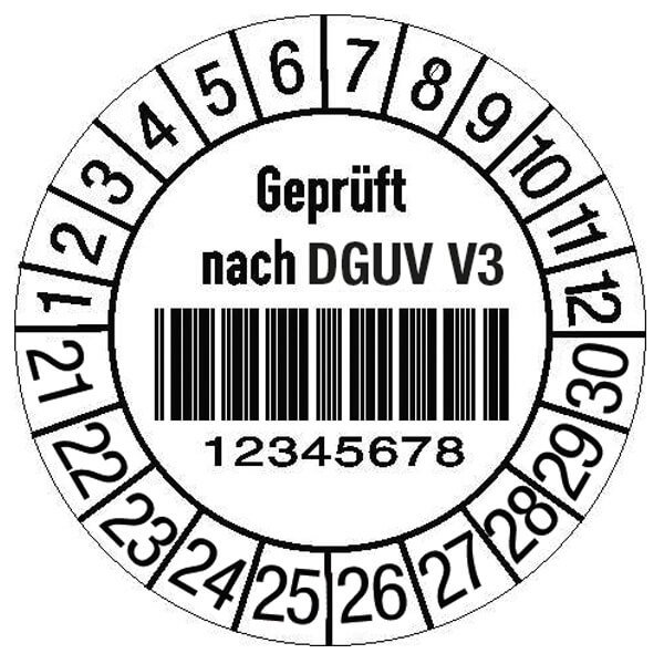 Prüfplaketten Barcode - "Geprüft nach DGUV V3" Nummerierung nach Wunsch ...