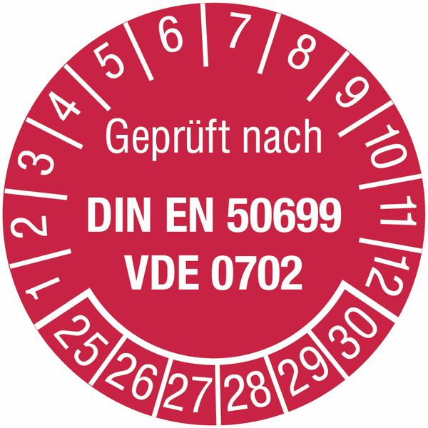 Geprüft nach DIN EN 50699 VDE 0702 - Prüfplaketten, fälschungssicher | SETON