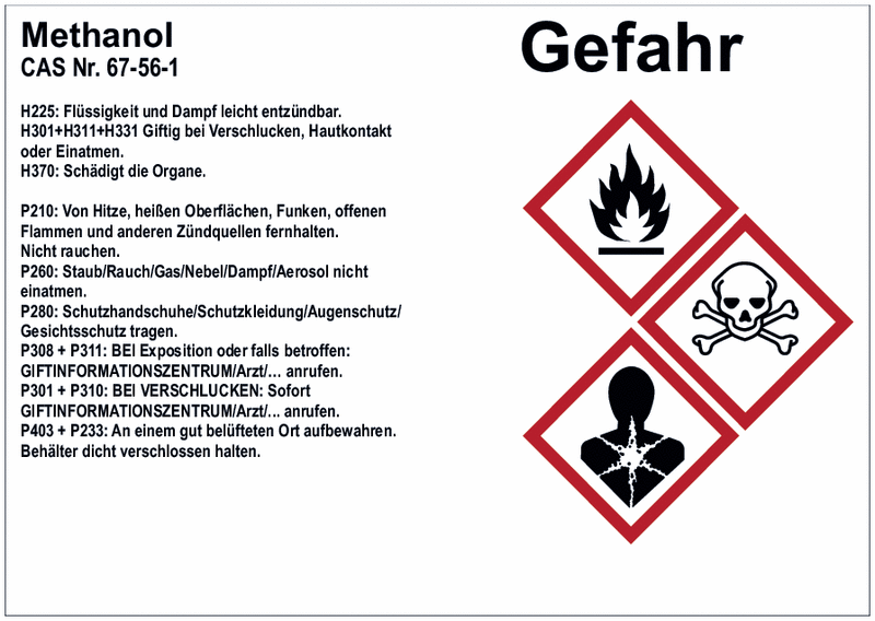 Methanol - Gefahrstoffetiketten zur internen Verwendung, GHS/CLP online ...