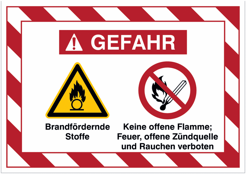 Brandfördernde Stoffe/Keine offene Flamme, ... und Rauchen verboten ...
