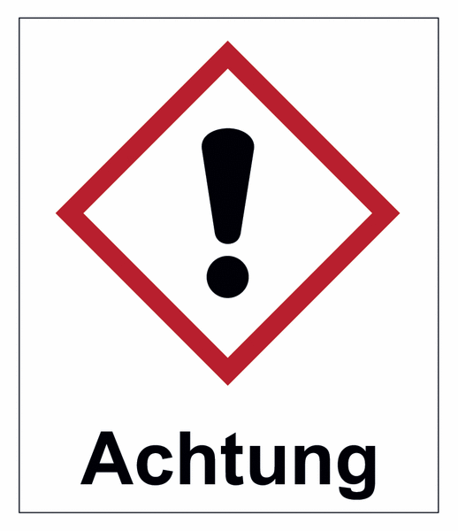 Achtung - Etiketten mit GHS/CLP-Symbol und Gefährlichkeitsmerkmal ...