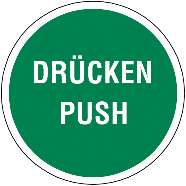 Drücken/Push - Hinweisschilder, rund, zweisprachig, einseitig | SETON