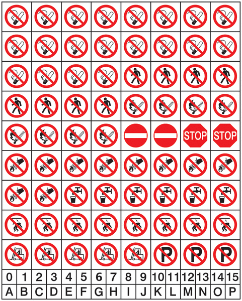 Verbotsschilder – KOMBI-Minipiktogramme auf Bogen, BGV A8, DIN 4844 ...