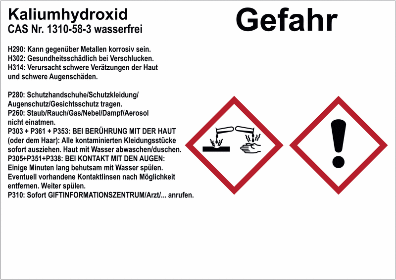 Kaliumhydroxid - Gefahrstoffetiketten zur internen Verwendung, GHS/CLP ...