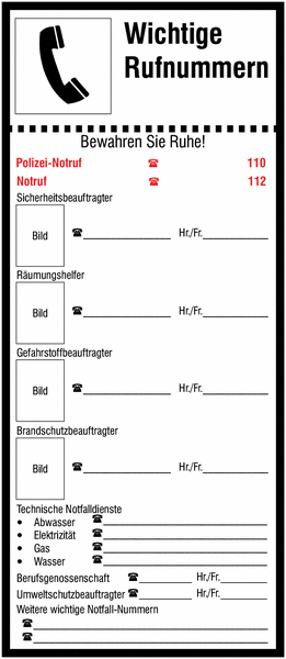 Wichtige Rufnummern – Alarm- und Notfallpläne mit Fotohülle | SETON