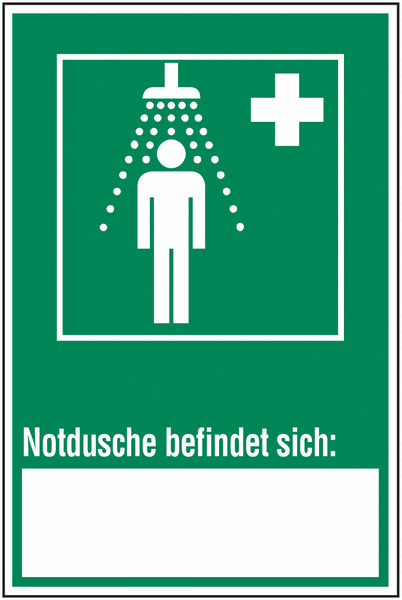 Notdusche befindet sich - Erste-Hilfe-Schilder mit Beschriftungsfeld ...