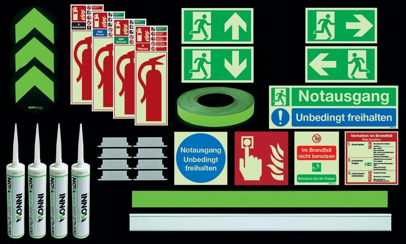 Premium Fluchtwegkennzeichnug Set, langnachleuchtend, ASR A3.4/3, ISO ...