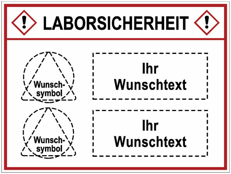 Kombi-Schilder "Laborsicherheit" mit Symbolen und Text nach Wunsch ...