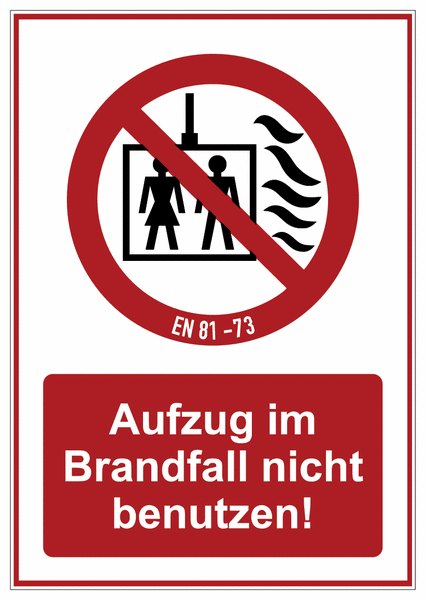 Aufzug im Brandfall nicht benutzen - Brandschutz-Design-Kombi-Schilder für Aufzüge, DIN EN 81-73 ...