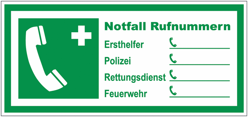 Notfall Rufnummern - Erste-Hilfe-Schild, Notfall-Schild | SETON