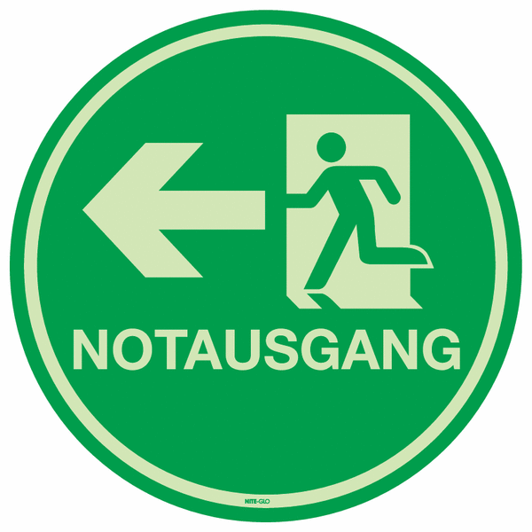 Notausgang links - Fluchtweg-Bodenmarkierung, rund, langnachleuchtend ...