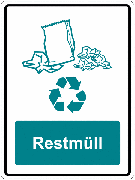Restmüll - PREMIUM Recycling-Kombi-Schilder, massiv für Abfallcontainer ...
