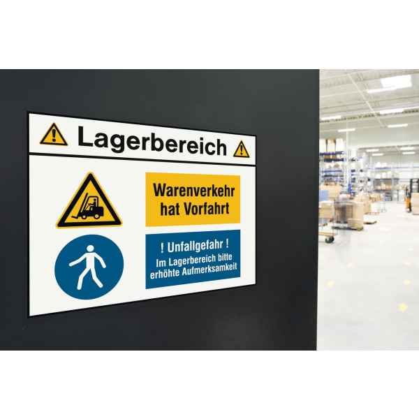 Kombischilder Lagerbereich mit Sicherheitskennzeichen mit Symbol und ...