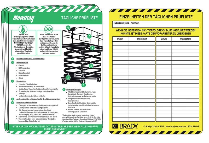Scafftag® MEWP Tag Einsteckschilder für Hubarbeitsbühnen | SETON