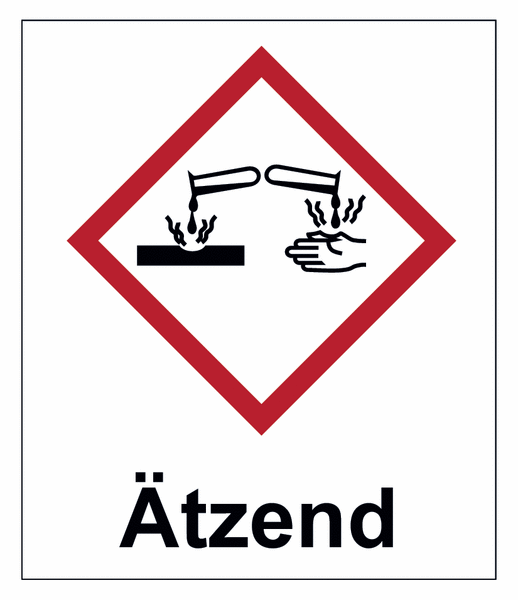 Ätzend - Etiketten mit GHS/CLP-Symbol und Gefährlichkeitsmerkmal ...