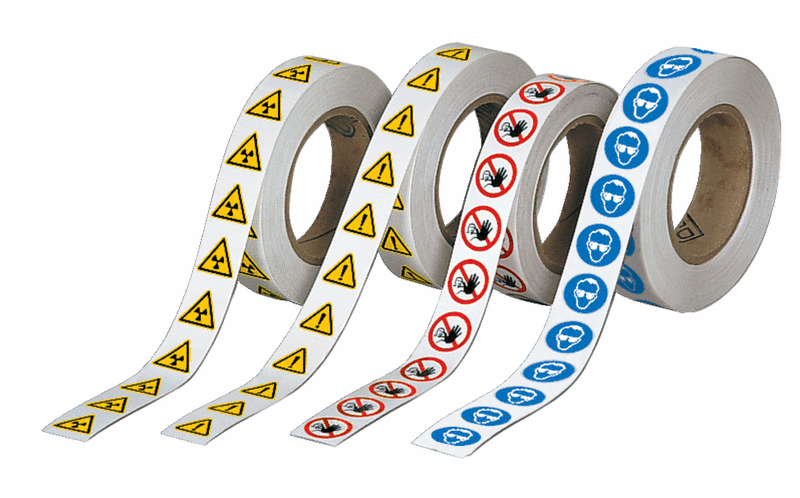 Kopfschutz benutzen - Mini-Piktogramme, auf Rolle, BGV A8, DIN 4844 ...