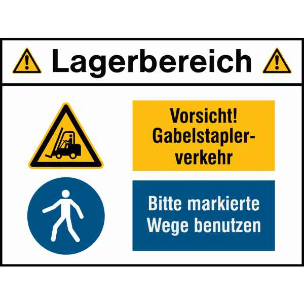 Kombischilder Lagerbereich mit Sicherheitskennzeichen mit Symbol und ...